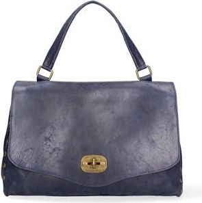 Gave Lux Sac à main pour femme en cuir véritable Made in Italy 37 x 23 x 15 cm, bleu marine, Taille unique
