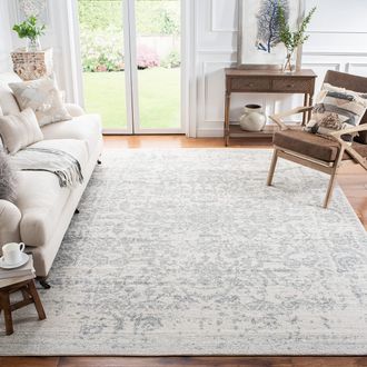 Safavieh Distressed Teppich f&uuml;r Wohnzimmer, Esszimmer, Schlafzimmer - Madison Collection, Kurzer Flor, Silber und Elfenbein, 91 x 91 cm