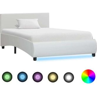 vidaXL Vidaxl - Cadre de lit avec led sans matelas blanc similicuir 90x200 cm