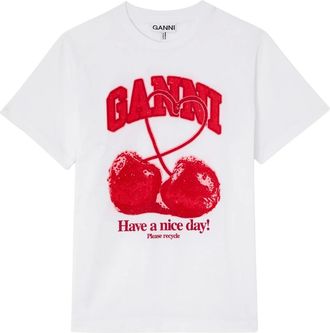 Ganni Femme, Tops, Blanc, Taille: 42 FR T-shirt avec Cerise
