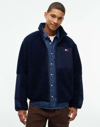 Tommy Jeans Veste en polaire teddy &agrave; textures mixtes bleu fonc&eacute;