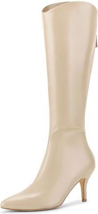 Allegra K Bottes hautes &agrave; bout pointu et talon aiguille pour femme, beige, 38 EU