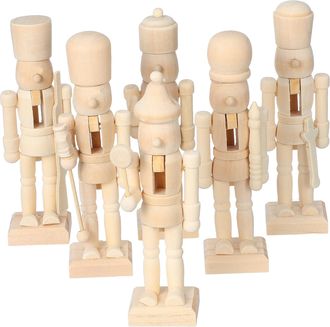 TOPBATHY 6 St&uuml;ck Weihnachts Nussknacker Holzfigur 12cm Selbstgemacht Holzsoldat Puppe F&uuml;r Schreibtischdekoration Glatte Oberfl&auml;che Bemalbar Individuelles