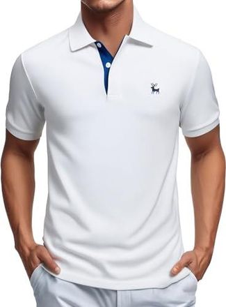 Generic Polo &agrave; manches courtes pour homme - Coupe ajust&eacute;e - Col &agrave; revers boutonn&eacute; - T-shirt graphique d&eacute;contract&eacute; - Chemisier d&eacute;t&eacute;, Polos blancs pour hommes, 