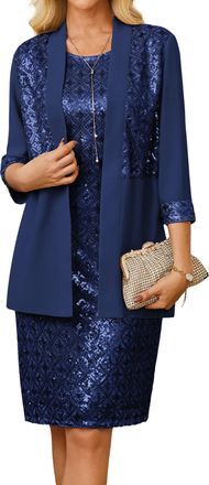 Grace Karin Weihnachten Valentinstag Gltzer Kleider Casual Rundhals Pailletten Bleistiftkleid Solid Farbe Slim Fit Kleider Dunkelblau L