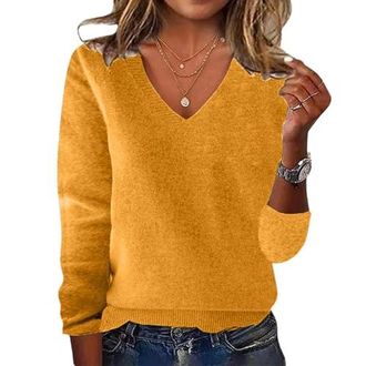 Generic Pulls confortables en cachemire pour femmes col en V, automne 2025, d&eacute;contract&eacute;, classique, coupe douce, basique, pull-over jumper top, pull l&eacute;ger et 