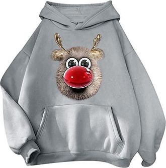 Generic Sweat &agrave; capuche &agrave; manches longues avec poche pour femme - Imprim&eacute; mignon - Printemps 2026, gris, M