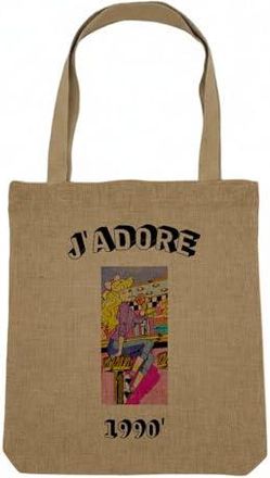 Fabulous Sac Shopping Tote Bag Aspect Lin - JAdore 1990 Vintage Ann&eacute;es 90 Retro Milkshake Diner - Sac de Courses Toile Epaisse 360g Beige Naturel Cabas Port&eacute; E