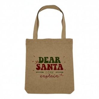 Fabulous Sac Shopping Tote Bag Aspect Lin - Dear Santa I can Explain Christmas Winter Gift - Sac de Courses Toile Epaisse 360g Beige Naturel Cabas Port&eacute; Epaule