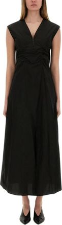 Alysi Femme, Robes, Noir, Taille: 36 FR V-Neck Ruched Midi Dress