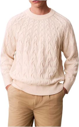 Calvin Klein Homme, Pulls, Blanc, Taille: M Lambswool Blend Cable Knit Crewneck