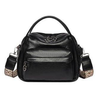 Generic Sac &agrave; bandouli&egrave;re en cuir synth&eacute;tique de couleur unie avec fermeture &eacute;clair et bandouli&egrave;re r&eacute;glable pour les sorties, Noir, 400.00x250.00x150.00mm/15.