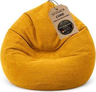 BuBiBag Premium Sitzsack Cord XXL - Fertig bef&uuml;llt & Oeko-Tex Zertifiziert - Kratzfester Breitcord Gaming Sessel - Robuster Bean Bag f&uuml;r Kinder & Erwachsene -