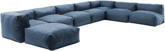 Oviala Oviala - Canap&eacute; dangle modulable 8 places bleu pacific - 5 chauffeuses et 2 angles - Tissu d&eacute;perlant Olefin - Dimensions 425 x 255 x 65 cm