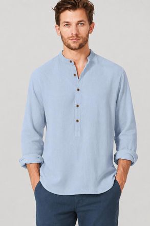 Hempage Hempage Herren vegan Schlupfhemd Stehkragen Smoke Blue