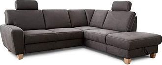 Cavadore Cavadore Ecksofa Wisconsin mit Bettfunktion / Schlafsofa mit Federkern in Lederoptik / Inkl. 2 Kopfstützen + Stauraum / Landhausstil / Holzfüße in Buc
