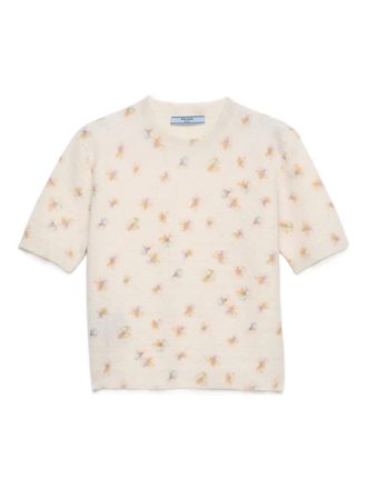 Prada T-Shirt mit Blumenmuster - Nude