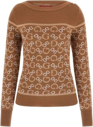 Guess Femme, Pulls, Brun, Taille: 38 FR ML Logo Col Rond Manches Longues