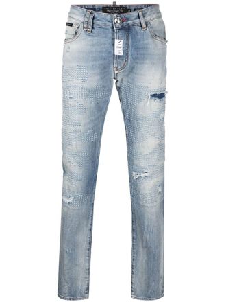 Philipp Plein jean Premium &agrave; effet us&eacute; - Bleu