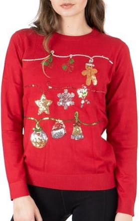 Noroze Femmes Col rond Haut Sweat-Shirts Paillette Tinter Cloches Hohoho Carlin Madame Claus Xmas Pull-Over Manche longue (42, Rouge)