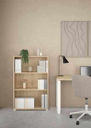 Dmora B&uuml;cherregal Camille, B&uuml;roregal, Mobiler Buchhalter, B&uuml;cherbrett, 80x34 h124 cm, Eiche