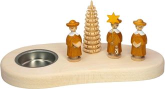 Seiffener Volkskunst | Teelichthalter | Tischdeko f&uuml;r Teelicht aus Naturholz 8.5x18x8 cm | Handgefertigte Erzgebirgische Holzkunst | Weihnachtsdeko mit Figuren | mit Kurre