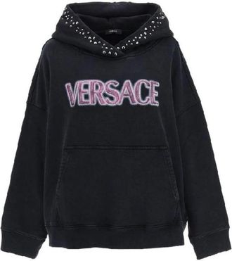 Versace Femme, Sweatshirts et sweats &agrave; capuche, Noir, Taille: 34 FR Cotton Logo SweaT-shirt
