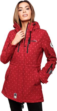 Marikoo Damen Softshelljacke (XS-3XL) mit Kapuze - Wasserabweisend, Fleece innen, Tasche am Arm, Mantel, Warme Jacke Frauen B614 (XS, Rot-Muster)