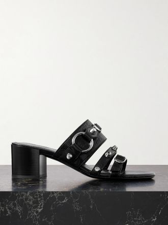 Balenciaga Mules En Cuir Froissé À Ornements City - Noir