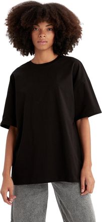 DeFacto Damen Oversize Crop Tops - Klassisches Basic Shirt f&uuml;r Damen - Bequemes Oversize Shirt f&uuml;r Frauen Black XL