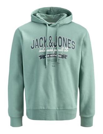 Jack & Jones JJELOGO Sweat &agrave; capuche pour homme 2 COL Coupe droite, Bleu min&eacute;ral., L