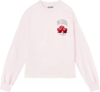 Ganni Femme, Tops, Rose, Taille: 38 FR Felpa Girocollo Logo Ciliege