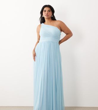 Lace & Beads Plus Robe longue et asym&eacute;trique pour demoiselle dhonneur en tulle avec taille ajust&eacute;e - Bleu p&acirc;le-Vert