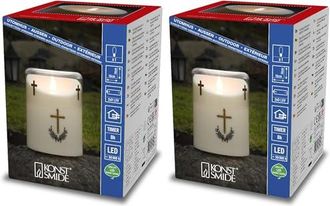 Konstsmide LED Gedenklicht/Grablicht, mit 8h Timer, 1 flackernde warm wei&szlig;e Diode, batteriebetrieben, Au&szlig;en (IP44), Batterie: 2x D 1.5V (exkl.) - 1869-180, Wei&szlig; 