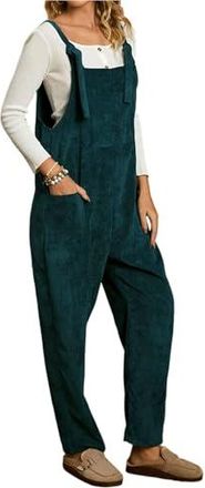 Generic Salopette en velours c&ocirc;tel&eacute; pour femme, multi-poches, coupe ample, tenue dautomne tendance, pour les vacances, les voyages, Vert lac, M