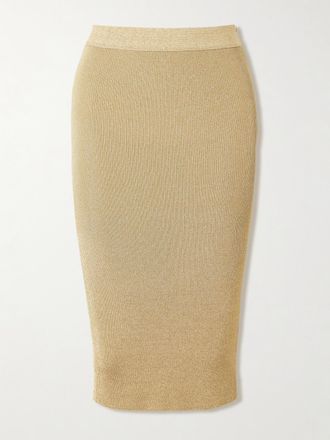 Stella McCartney Jupe Midi En Mailles C&ocirc;tel&eacute;es M&eacute;tallis&eacute;es - Dor&eacute;