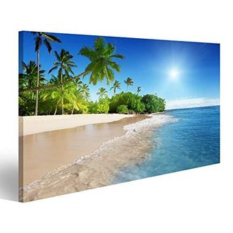 Islandburner Tableau sur toile Mer des &icirc;les des Cara&iuml;bes et palmiers Cadre Affiche Poster Murale Tableaux