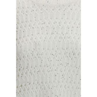 Brunello Cucinelli Openwork Silk with All-Over Sequins Sweater - White