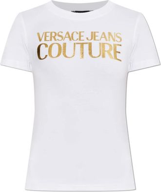 Versace Jeans Couture Femme, Tops, Blanc, Taille: 42 FR T-Shirt Avec Logo Imprim&eacute;