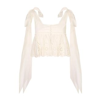 Chlo&eacute; Femme, Tops, Blanc, Taille: 36 FR Top &agrave; nouettes en broderie anglaise