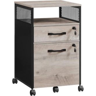 Vasagle Vasagle - Caisson de Bureau avec 2 Tiroirs Verrouillables, Meuble de Rangement de Bureau, avec roulettes, Compartiment Ouvert, Cadre en Acier, Style