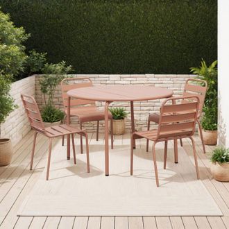 M&S Collection M&s - Ensemble table de jardin 110 cm + 4 chaises en m&eacute;tal terracotta - baca