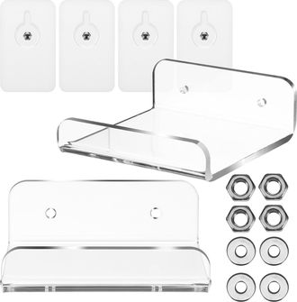 BESPORTBLE 2 Stück U förmiges Selbstklebendes Transparentes Wandregal Schwebendes Acryl Platzsparendes Bad Wohnraum aufbewahrungsregal ohne Bohren