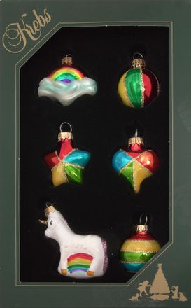 Krebs Glas Lauscha Weihnachtsdekoration/Christbaumschmuck aus Glas - Mini Einhorn Set - Menge: 6 St&uuml;ck - Gr&ouml;&szlig;e: ca. 3,5 cm