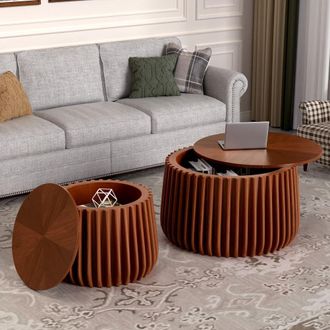 Generic Rundes Beistelltisch-Set (2er-Pack), Mid-Century-Modern-Kreistisch mit rutschfesten F&uuml;&szlig;en, Industrie-Beistelltisch f&uuml;r Wohnzimmer, Schlafzimmer, B&uuml;ro 