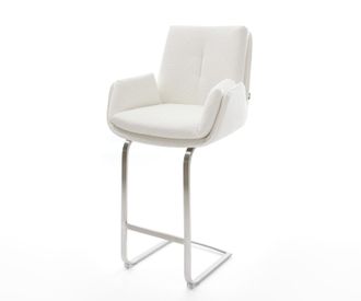 DELIFE Barstuhl Clea-Flex Boucl&eacute; Creme-Wei&szlig; Freischwinger Flach Edelstahl Silberfarben, Barst&uuml;hle