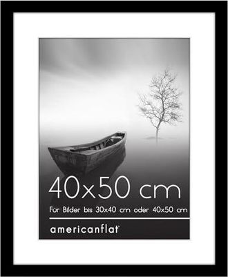 Americanflat Bilderrahmen 40x50 cm Schwarz - Bilderrahmen 30x40 cm mit Passepartout - aus MDF-Holz mit poliertem Plexi-Scheibe