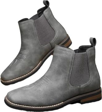 Generic Bottines de cowboy western &agrave; bout carr&eacute; pour homme - Brod&eacute;es - Style d&eacute;contract&eacute; - Pour f&ecirc;te, mariage, gris, 40 2/3 EU
