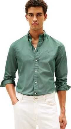 Tommy Hilfiger Chemise Homme Flex Poplin Micro Regular Fit, Vert (Ornamental Green/Allover), XXL