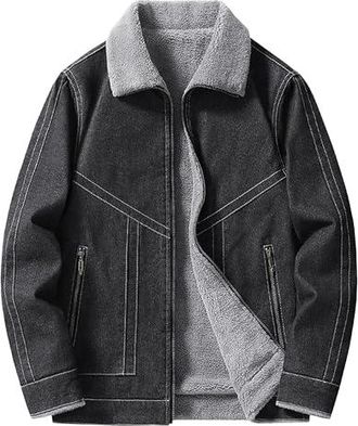 Generic Sherpa Lined Jacket Men Sherpa Fleece Lined Thicken Denim Jacket Winter Warm Jean Coat Vintage Outwear Black Medium